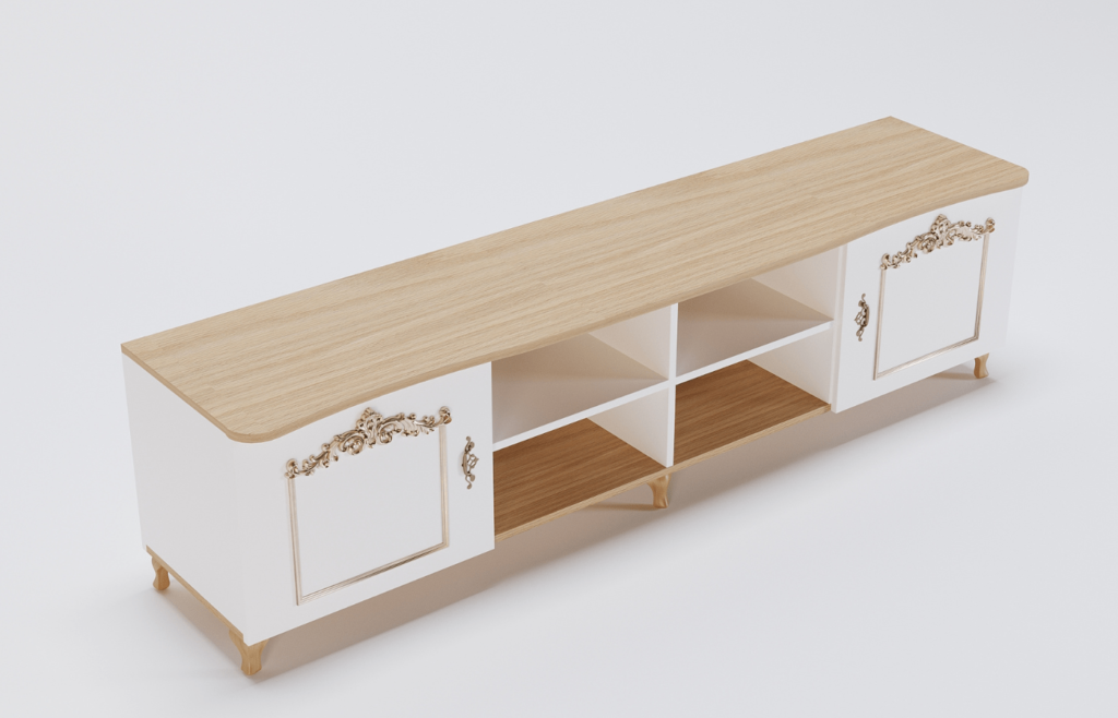Diva TV Unit | Wooden Legs & Golden Metal Handles